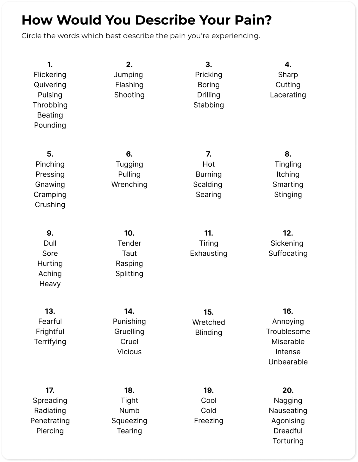 How to describe pain - Free PDF Worksheet - Bearable
