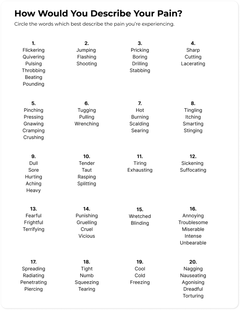 How to describe pain - Free PDF Worksheet - Bearable