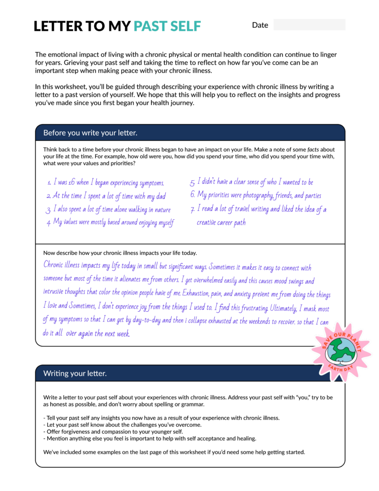 Letter To Your Past Self - Mental Health Worksheet- Bearable