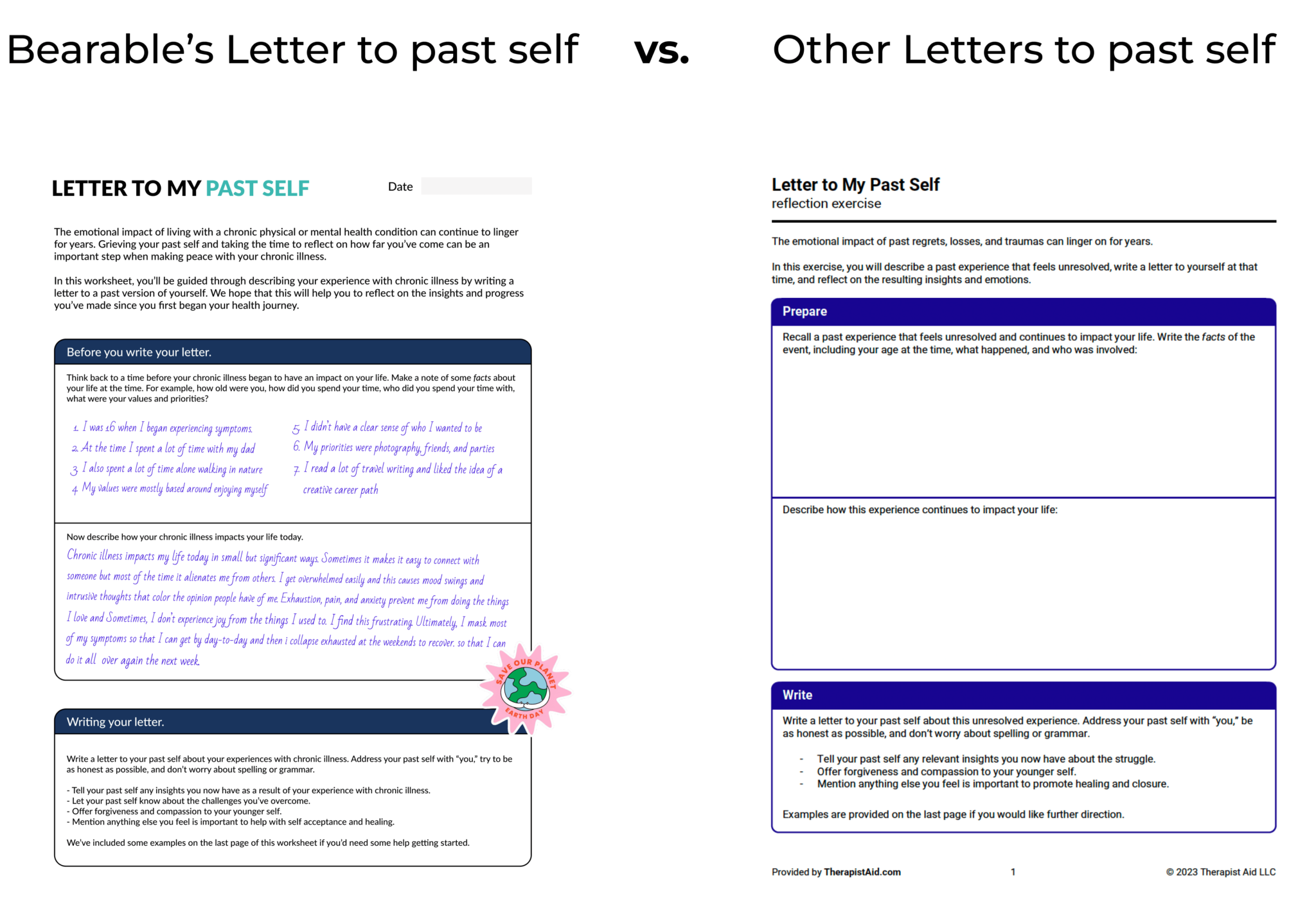 Letter To Your Past Self - Mental Health Worksheet- Bearable