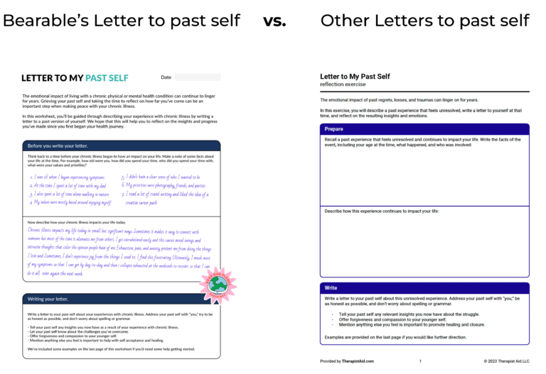 Letter To Your Past Self - Mental Health Worksheet- Bearable